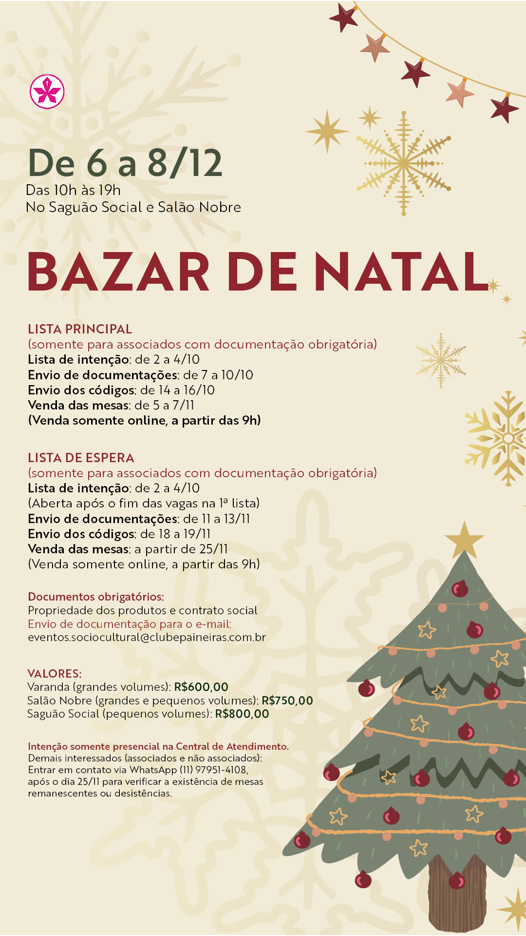 Informações - Bazar De Natal - Clube Paineiras Do Morumby
